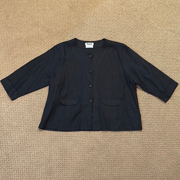 Flax | Jackets & Coats | Flax Linen Black 34 Cuffed Sleeve Button Front ...